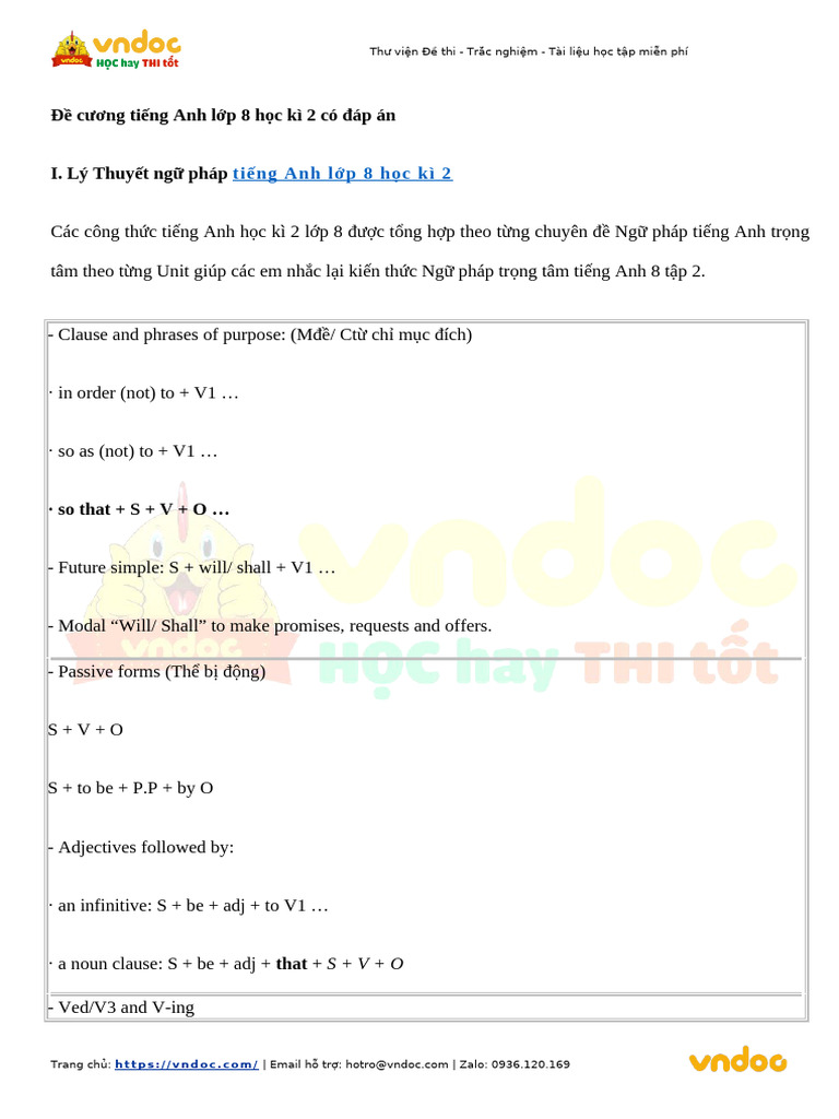 Ngu Phap Va Bai Tap On Thi Hoc Ki 2 Lop 8 Mon Tieng Anh | PDF | Thomas ...