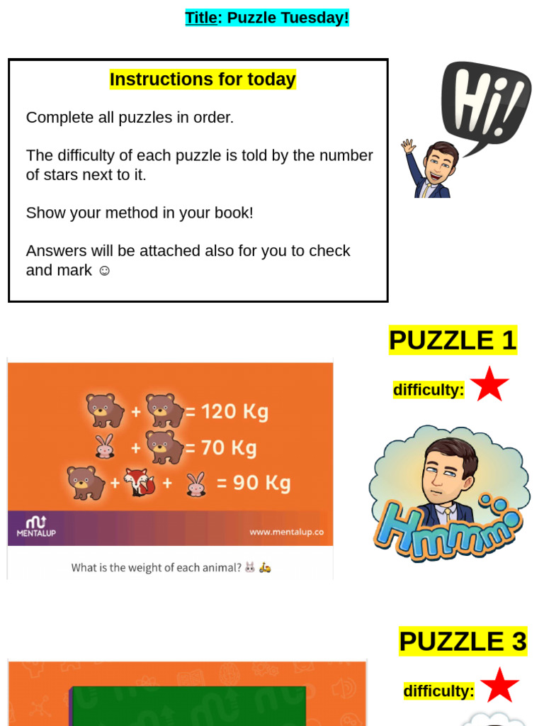 Puzzle Tuesday Instructions and Challenges | PDF