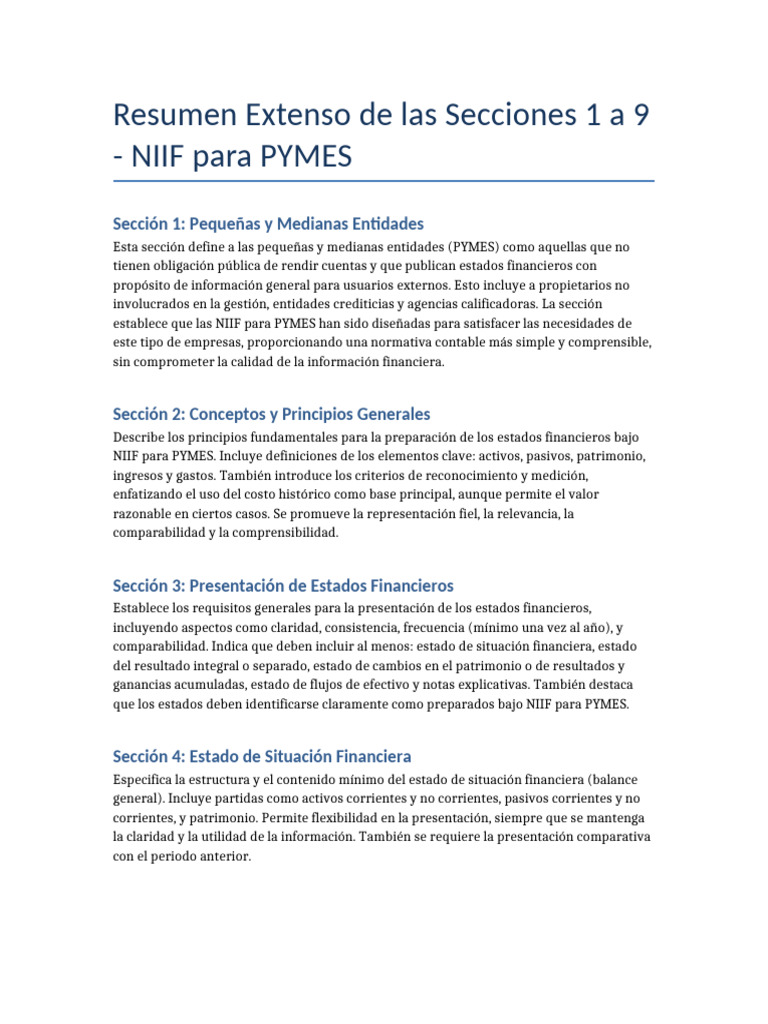 Resumen NIIF PYMES Secciones 1 A 9 | PDF | Estado de resultados ...