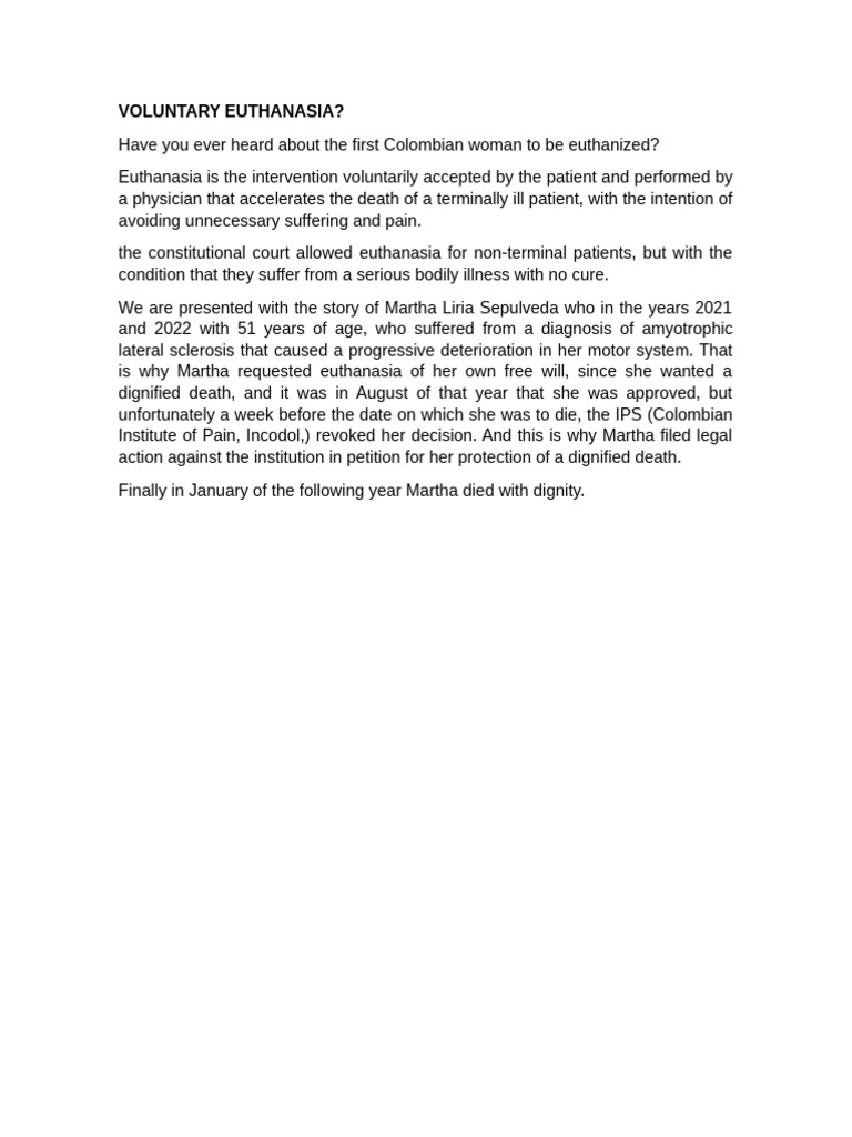 Colombian Woman's Euthanasia Case | PDF