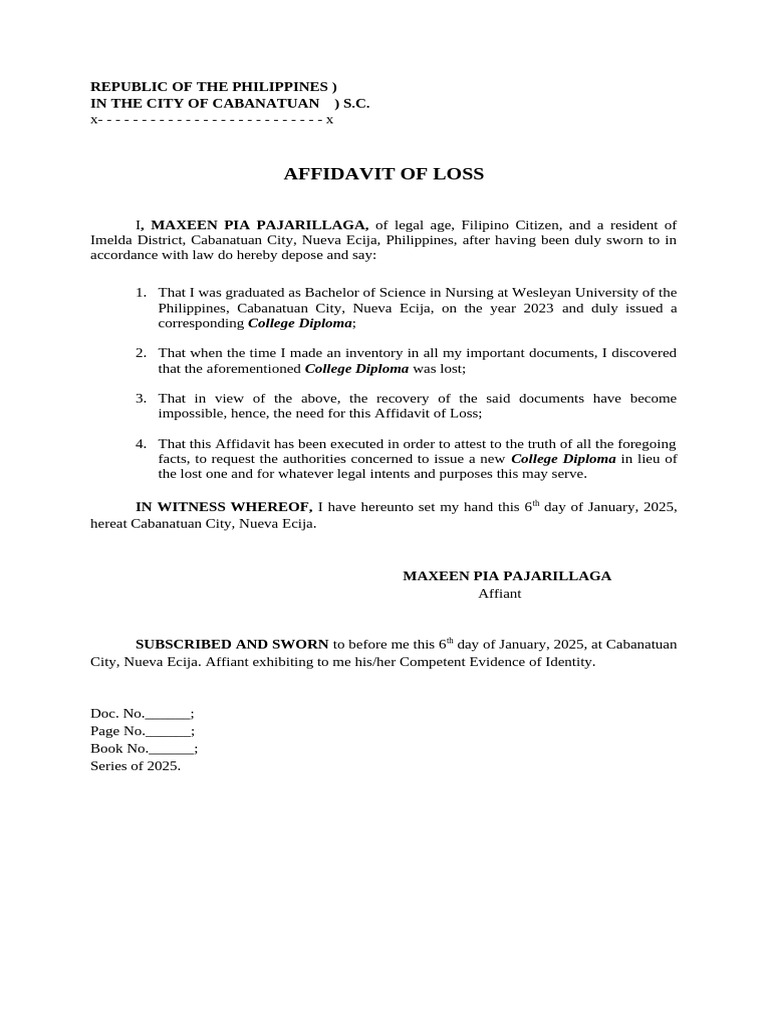Affidavit of Loss | PDF