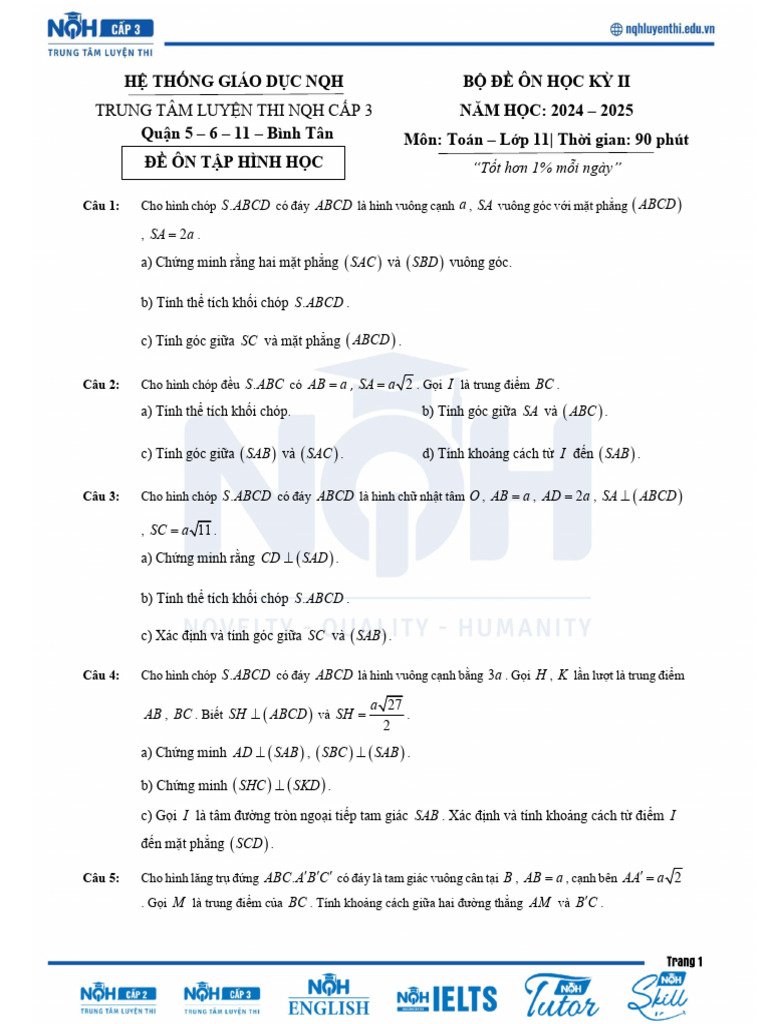 K11 CK2 2K8 ĐỀ-ÔN-HÌNH-HỌC | PDF