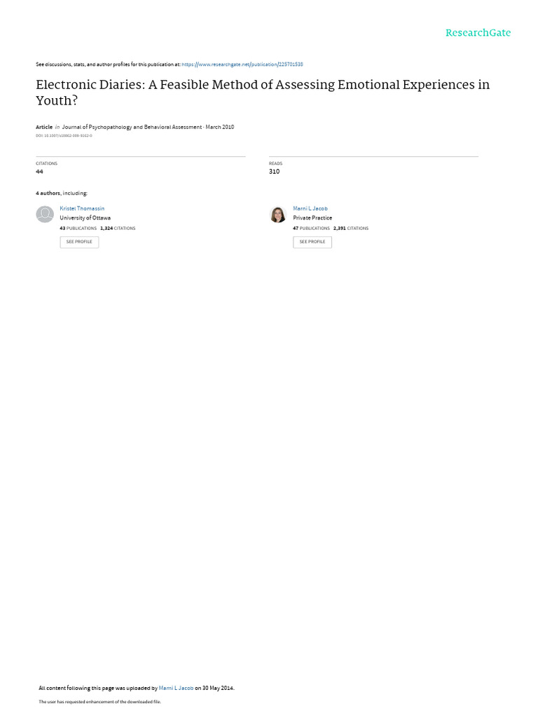 Electronic Diaries A Feasible Method of Assessing | PDF | Wechsler ...