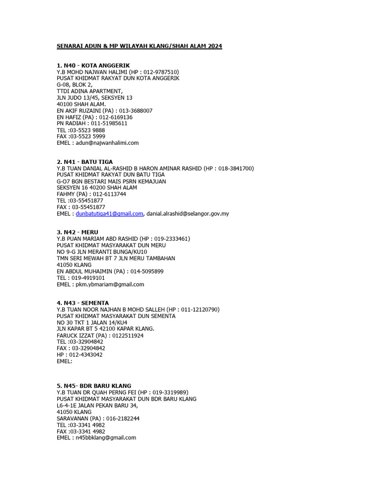 ADUN & MP Klang 2024 | PDF