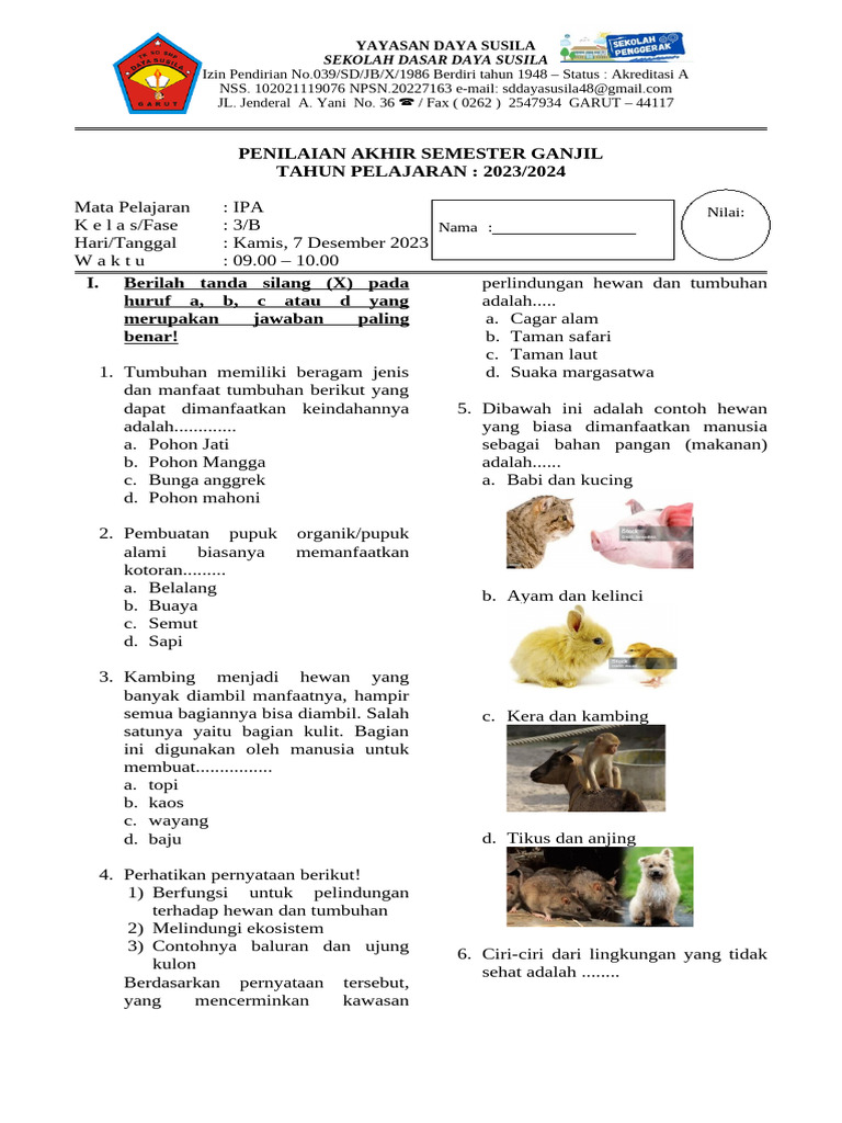 Pas Ganjil Kelas 3 2023-2024 | PDF