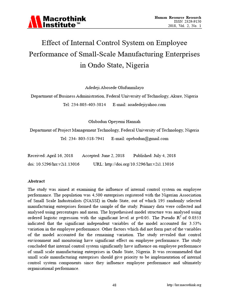 Internal Control's Impact on Employee Performance | PDF | Internal ...