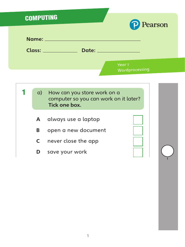Iprimary Computing Year 1 Term 3 Wordprocessing Test | PDF | Word ...