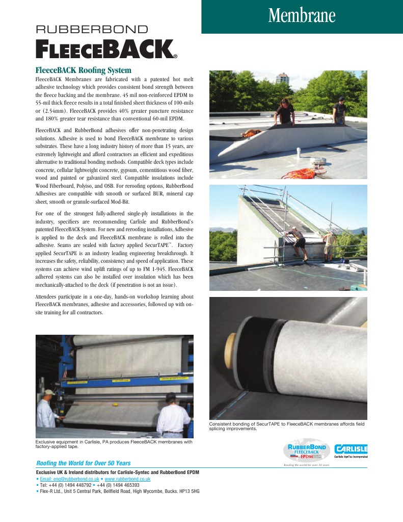 RubberBond FleeceBack Roofing System | PDF | Adhesive | Concrete