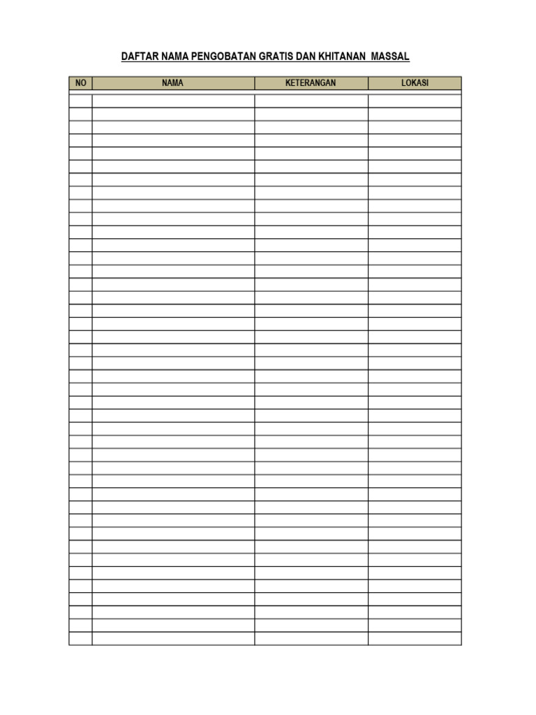 Tabel List Daftar | PDF