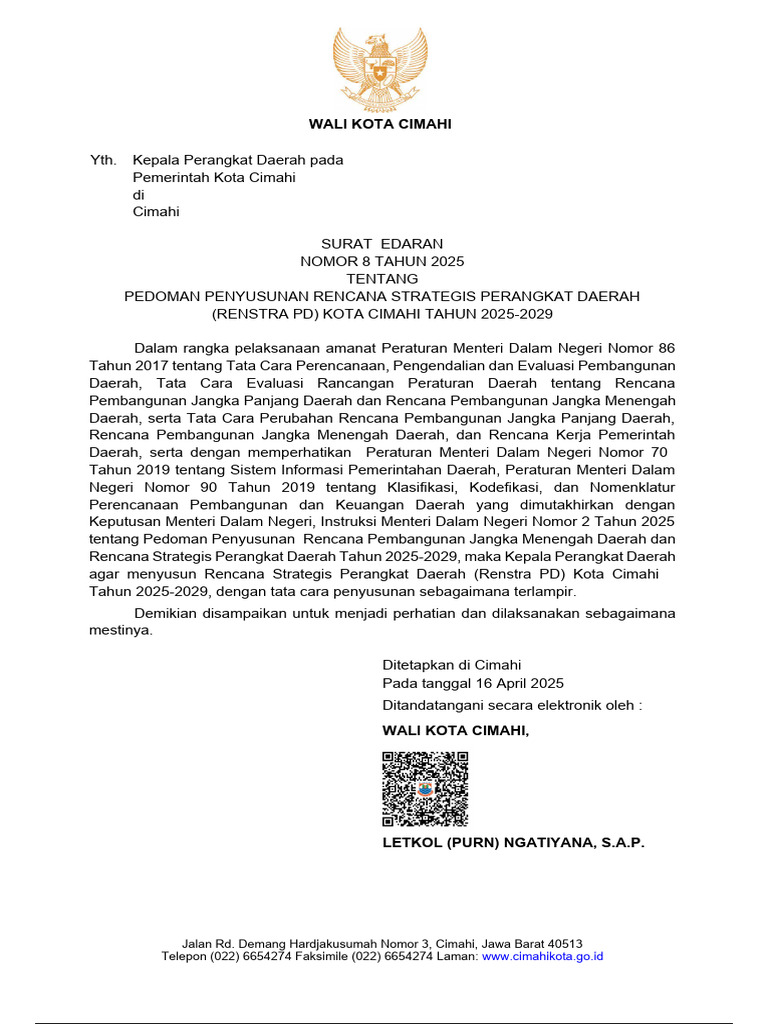 Surat Edaran Renstra 2025-2029 | PDF