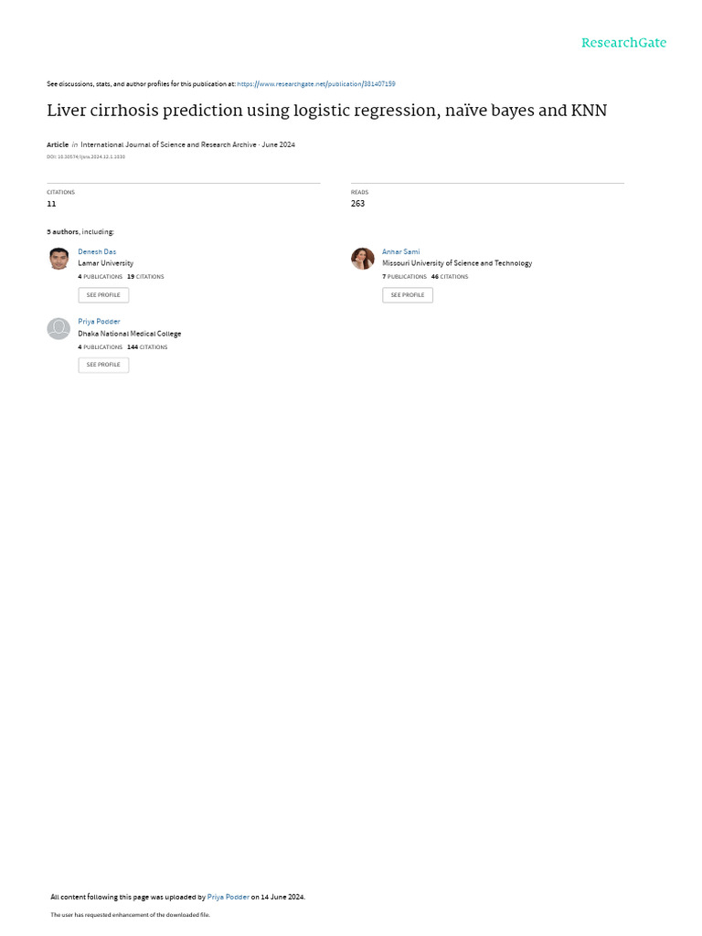Liver Cirrhosis Prediction Using Logistic Regression Naive Bayes and KNN | PDF | Cirrhosis ...
