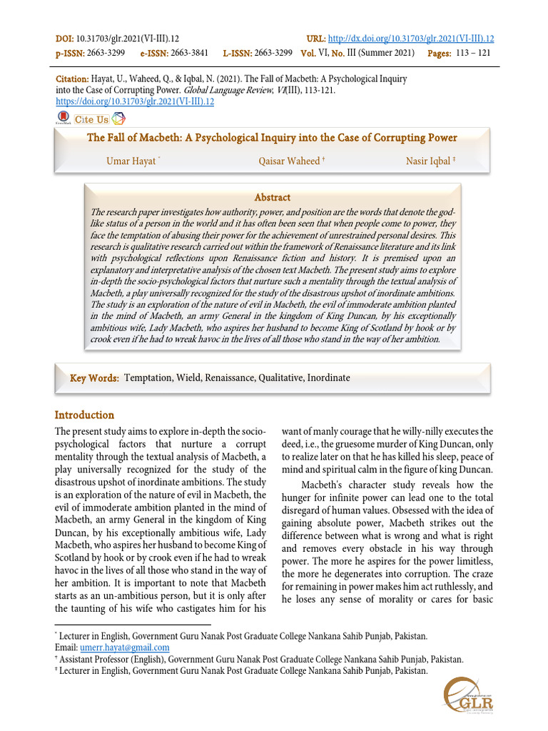 The Fall of Macbeth A Psychological Inqu | PDF | Macbeth