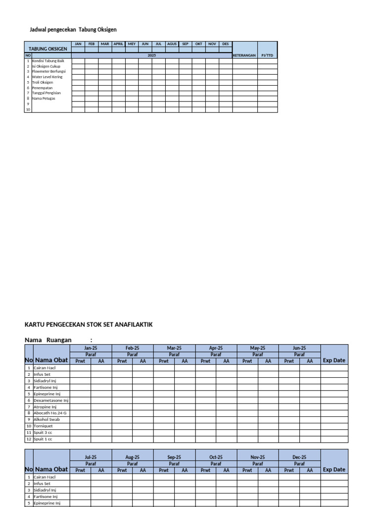 Form Pengecekan Tabung Oxygen Dan Form Kartu Stok Anafilaktik Tahun ...