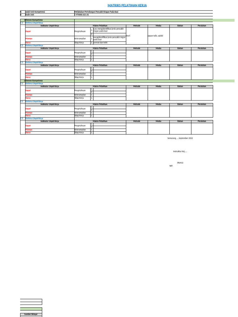 Form Matriks Pelatihan Kerja_1 | PDF