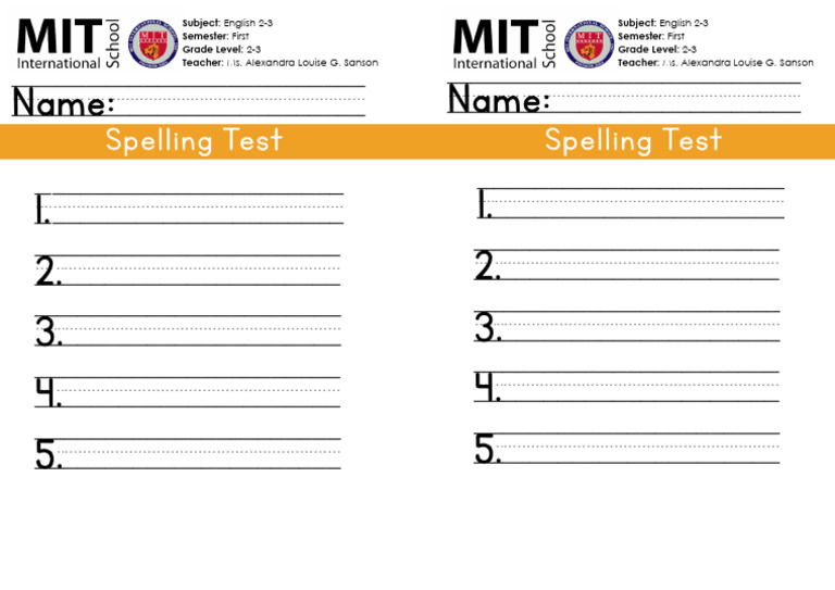 Spelling Test Template for Grades 2-3 | PDF