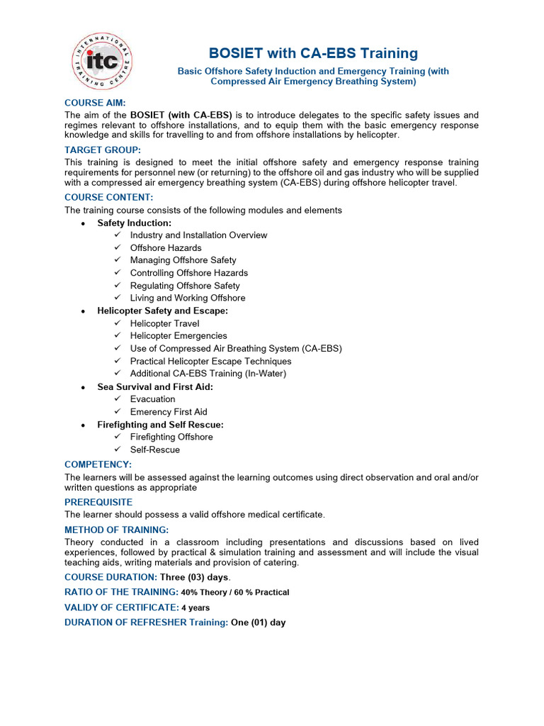 BOSIET with CA-EBS Training Overview | PDF