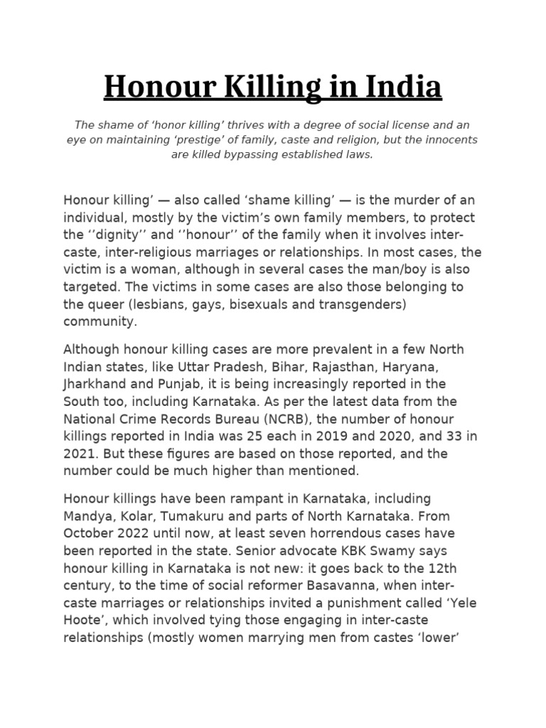 Honour Killings: A Persistent Shame in India | PDF | Murder | Crimes