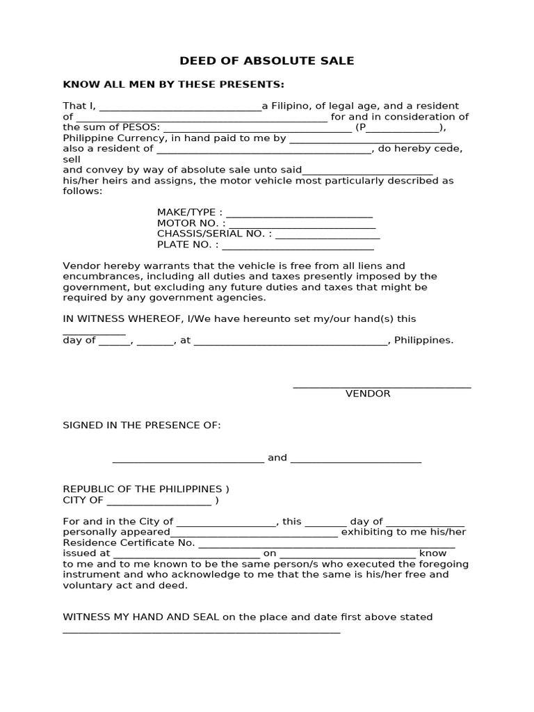 Deed of Absolute Sale | PDF