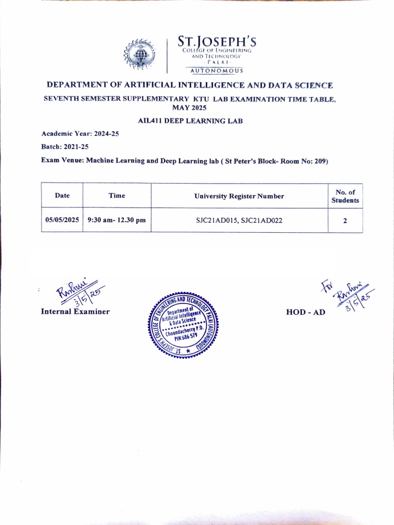 Lab Exam Schedule Ail411 | PDF