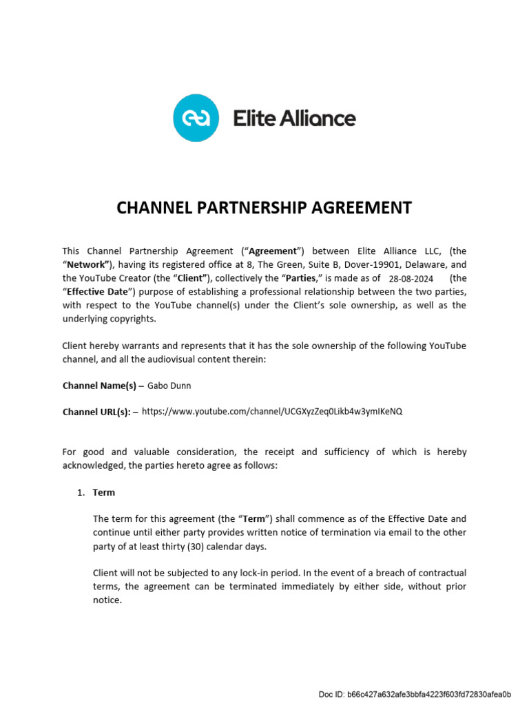 Elite Alliance Channel Partnership Agreement - Gabo Dunn | PDF | You ...