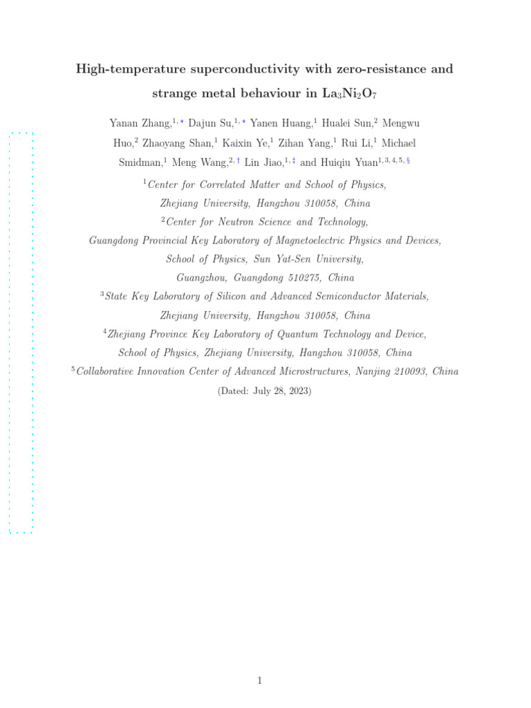 High-Temperature Superconductivity With Zero-Resistance and Strange Metal Behaciour in La3Ni2O7 ...