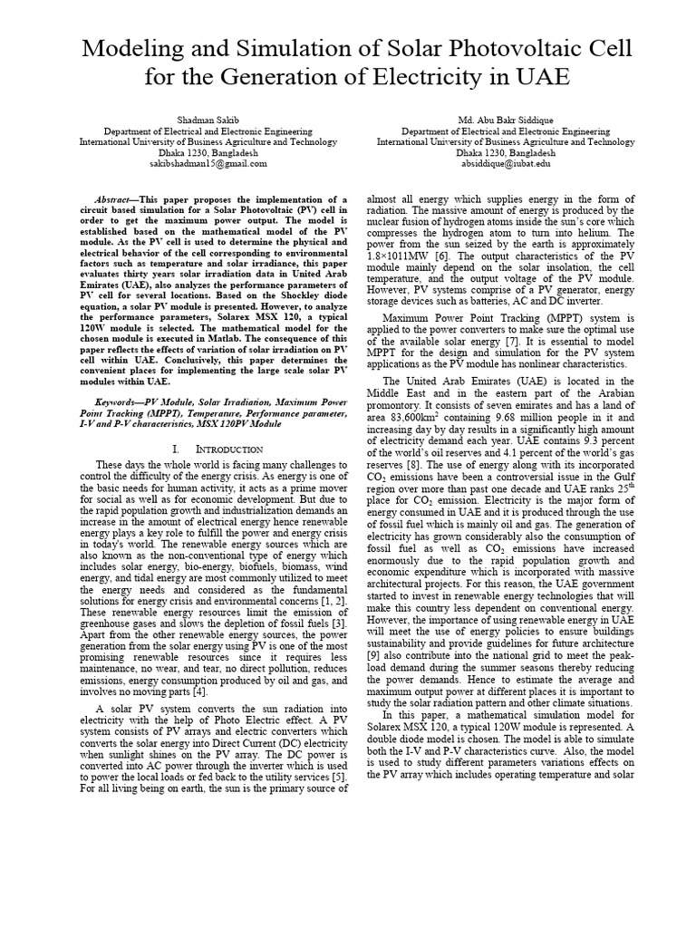 Modeling and Simulation of Solar Photovoltaic Cell | PDF ...