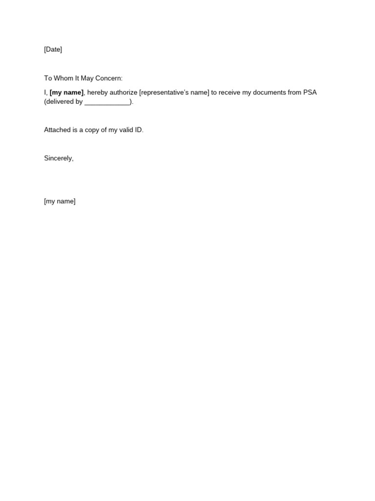 PSA Authorization Letter | PDF
