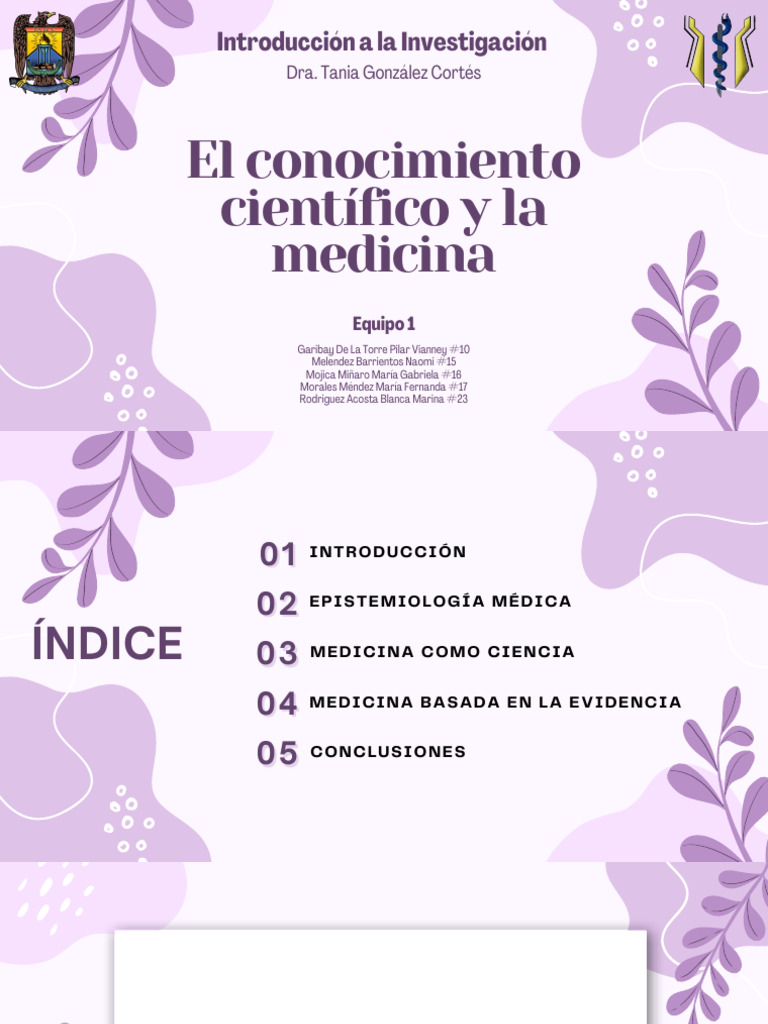 El Conocimiento Científico y La Medicina - 4B - Equipo 1 | PDF ...