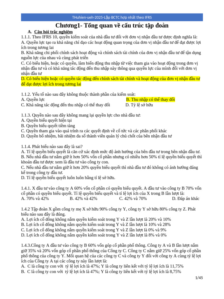 BAITAP - Trac nghiem- KTQT3-2025 -HV | PDF