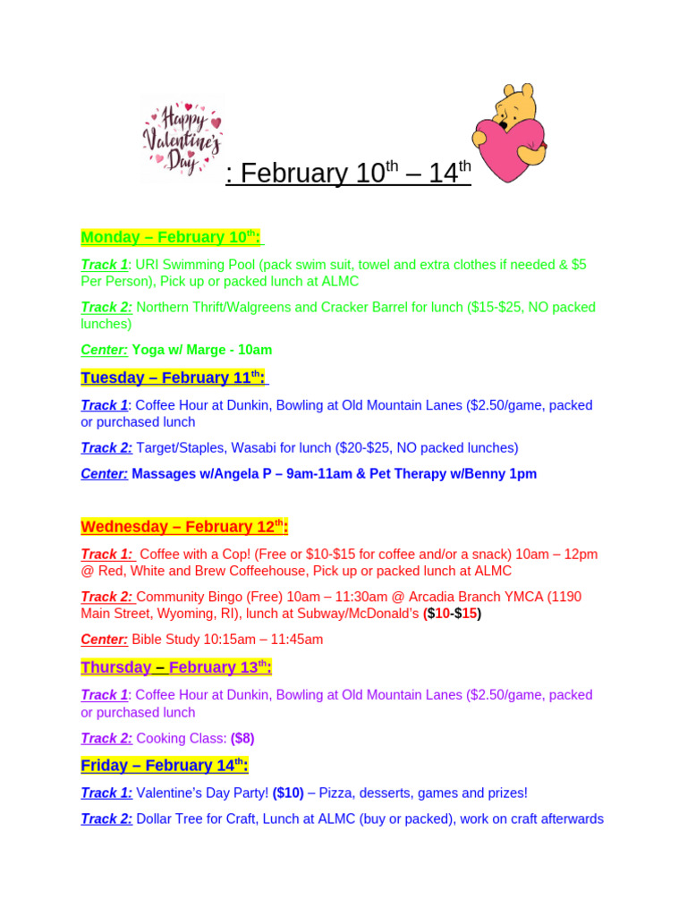 Activities Ending Feb 14th | PDF