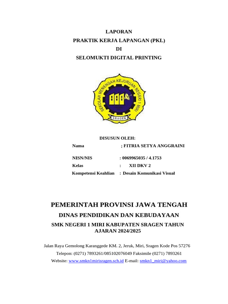 laporan pkl fitriaa | PDF