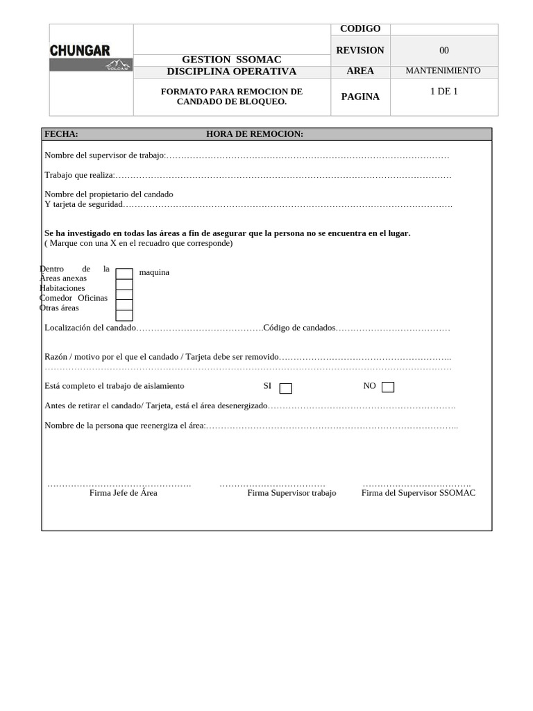 Formato para Remocion de Candado | PDF