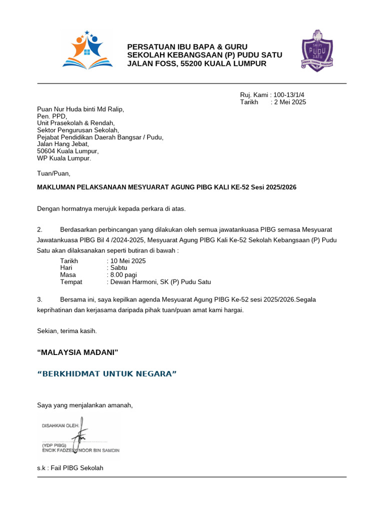 Surat Makluman Mesyuarat Ke PPD | PDF