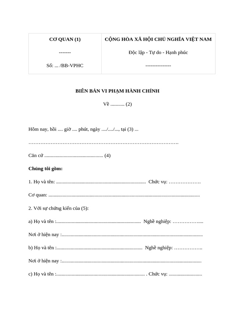 Bien Ban Vi Pham Hanh Chinh 1 | PDF