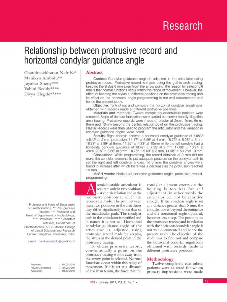 Horizontal Condylar Guidance Angle | PDF | Dentistry Branches