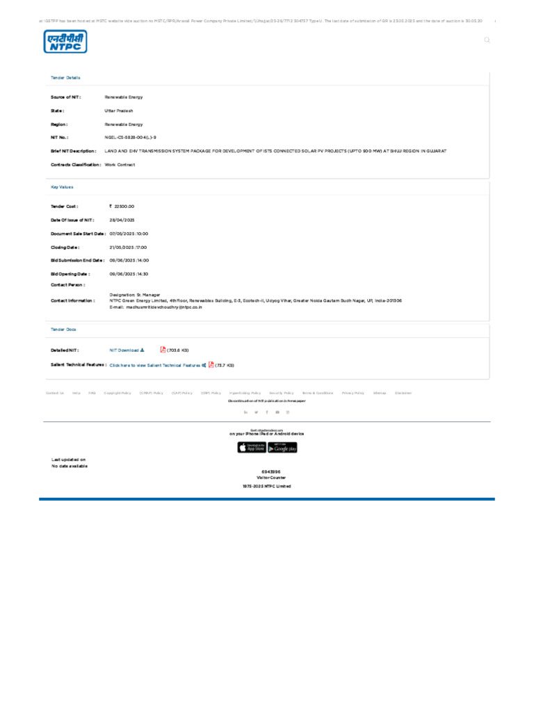 LAND AND EHV TRANSMISSION SYSTEM PACKAGE FOR DEVELOPMENT OF ISTS CONNECTED SOLAR PV PROJECTS ...