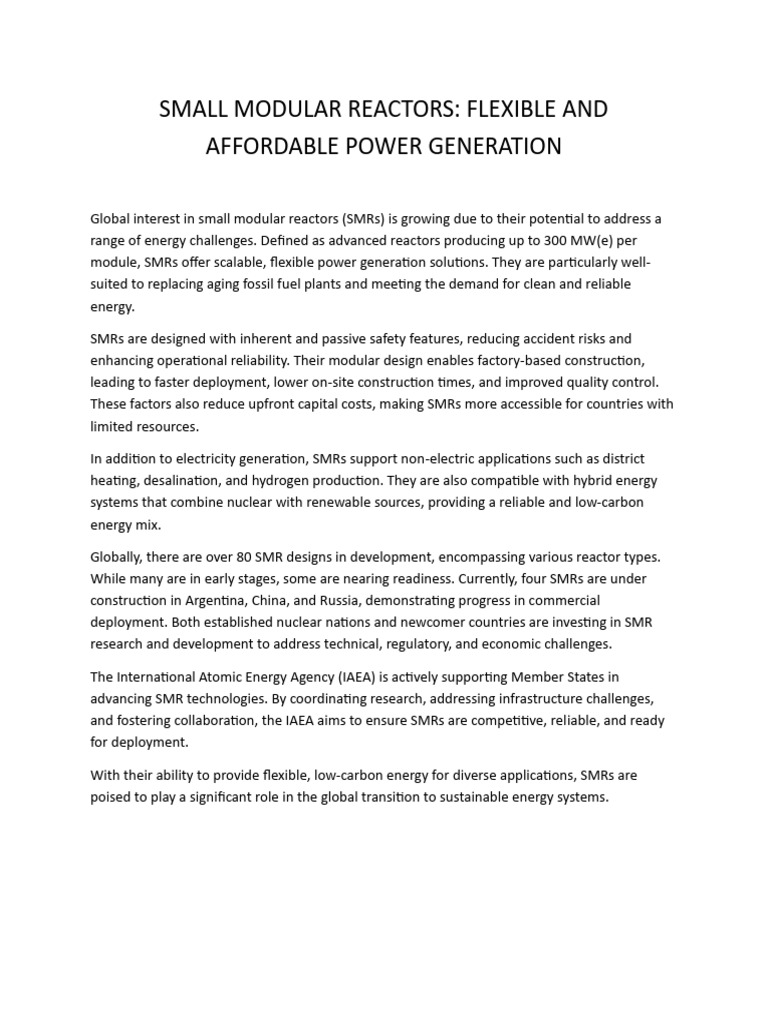 SMRs: Flexible Power for Sustainable Energy | PDF