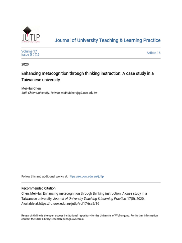 Enhancing Metacognition Through Thinking Instruction | PDF ...