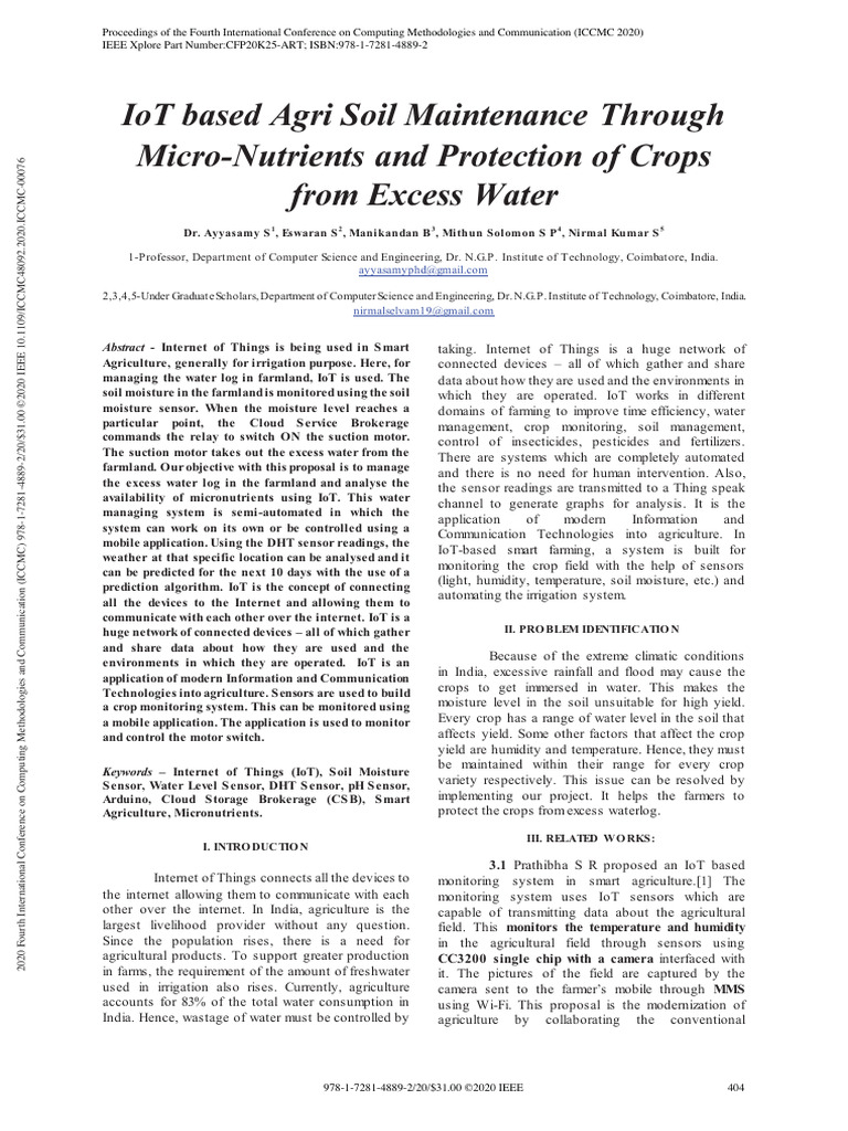 Iot Based Agri Soil Maintenance Through Micro Nutrients And Protection