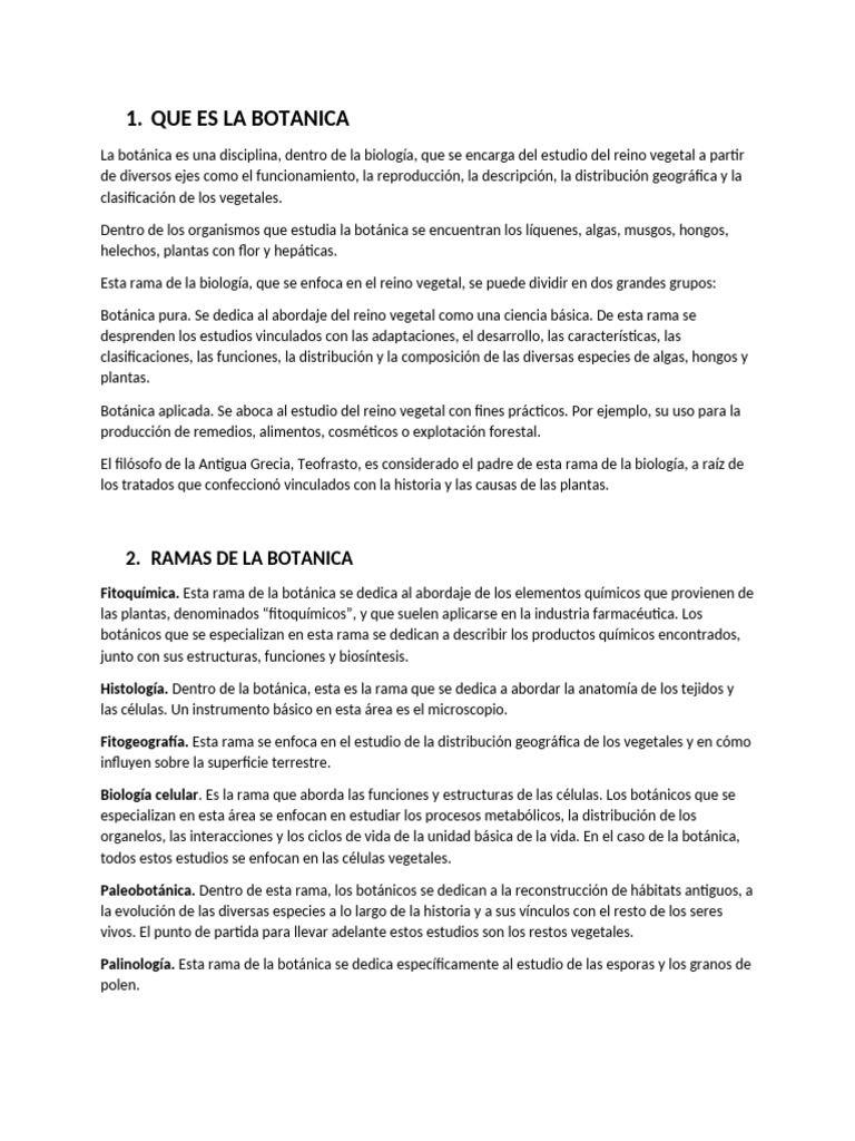 Contenido Botanica Diapositivas | PDF | Botánica | Plantas