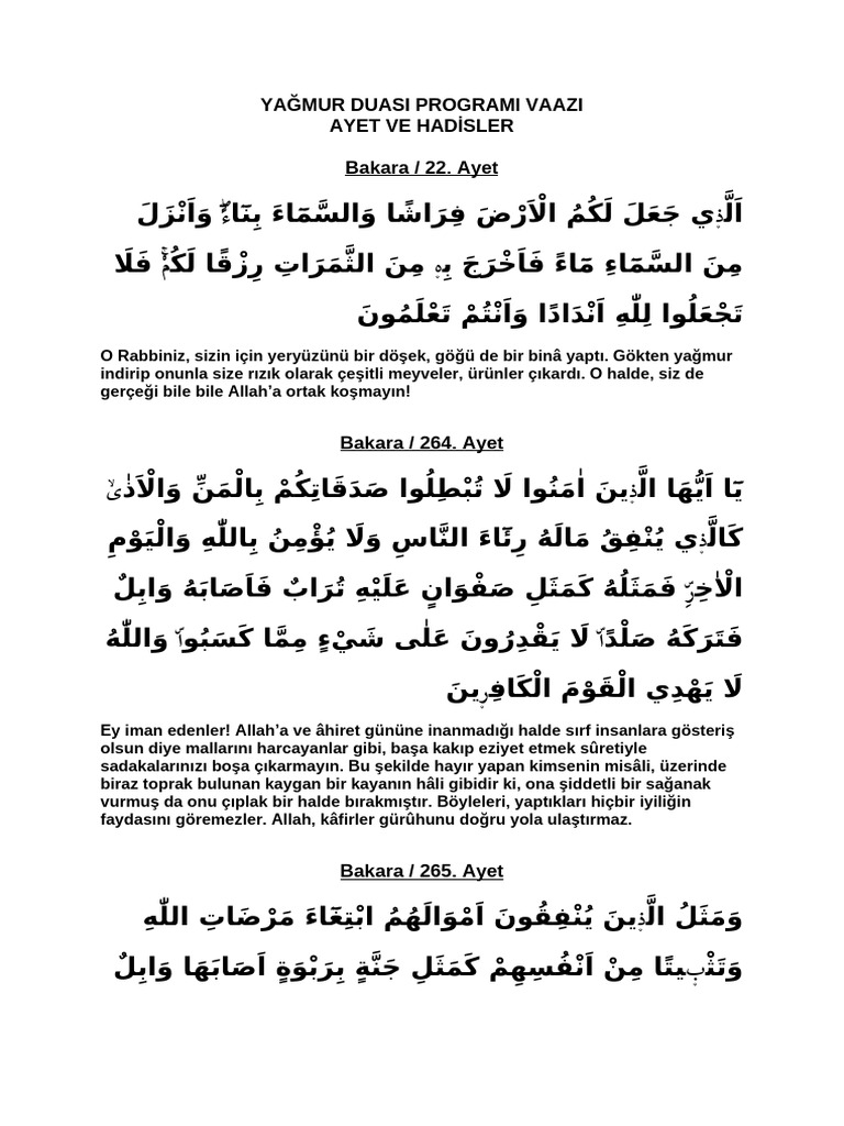 Yağmur Duasi Programi Vaazi | PDF
