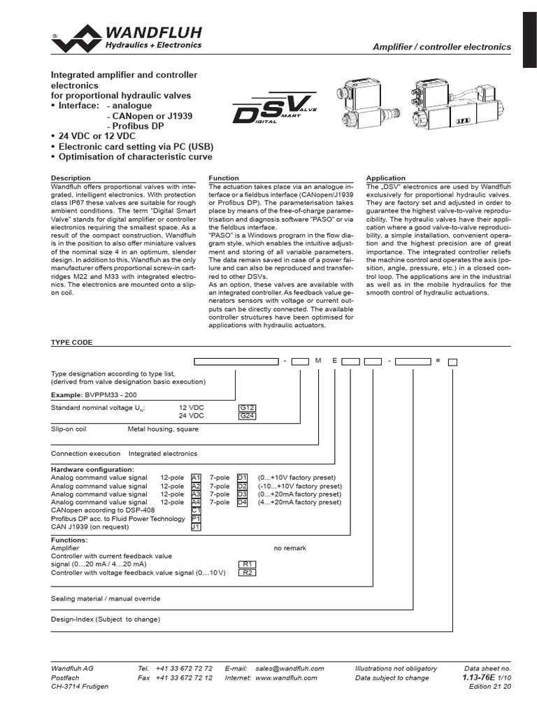 1 - 13 - 76 - e Proportional Valve Wandfluh | PDF | Electrical Connector | Electrical Engineering