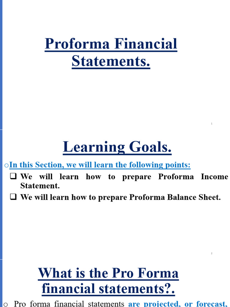 Pro Forma Financial Statements Guide | PDF | Equity (Finance ...