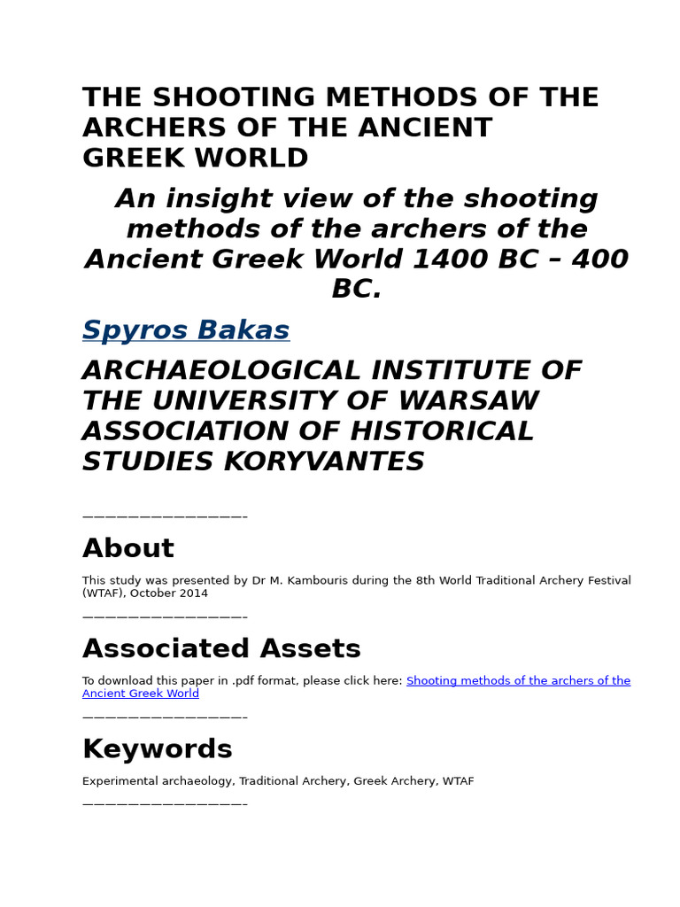 The Shooting Methods of The Archers of The Ancient Greek World | PDF | Archery | Bow And Arrow