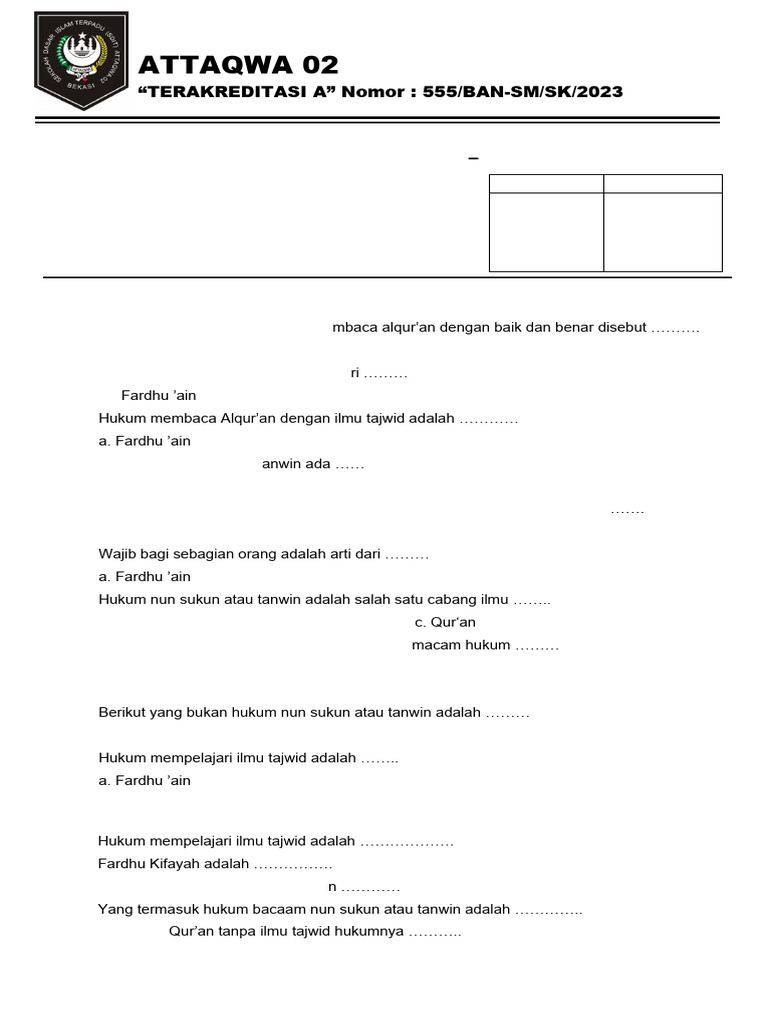 Soal Tajwid Dan Imla 2024 | PDF