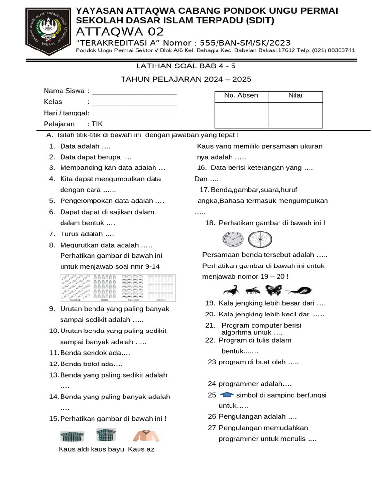 Latihan Soal Bab 7 Dan 8 Tik Kelas 2 | PDF