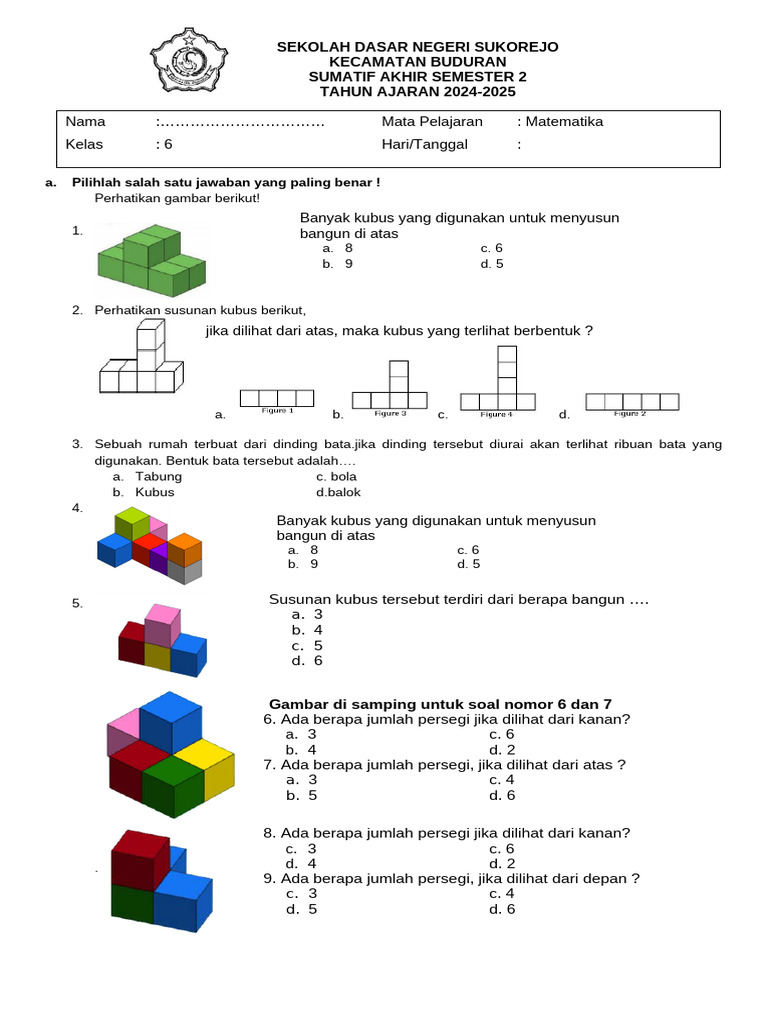 SAS 2 Matematika Kelas 6 Visualisasi Spasial | PDF