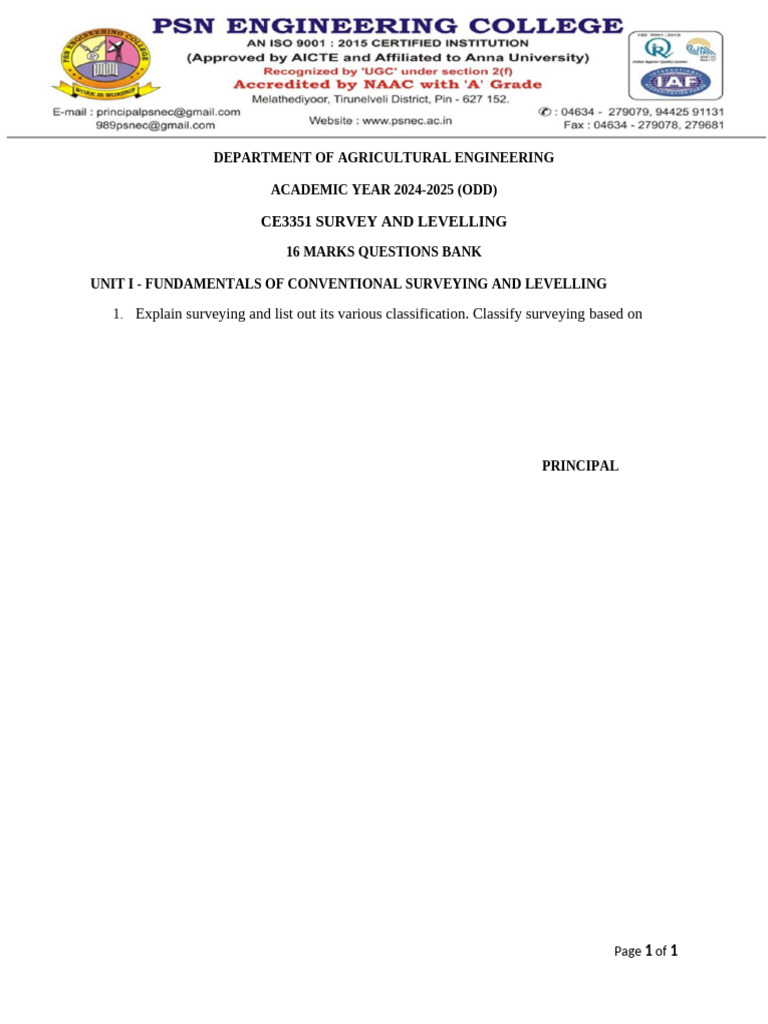 Explain Surveying and List Out Its Various Classification. Classify ...