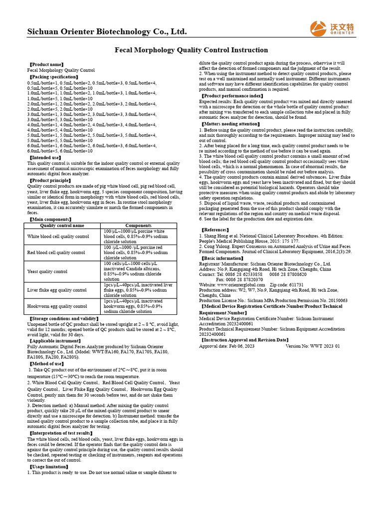 SMS-POZ009 Fecal Morphology Quality Control Instruction - 5 | PDF ...