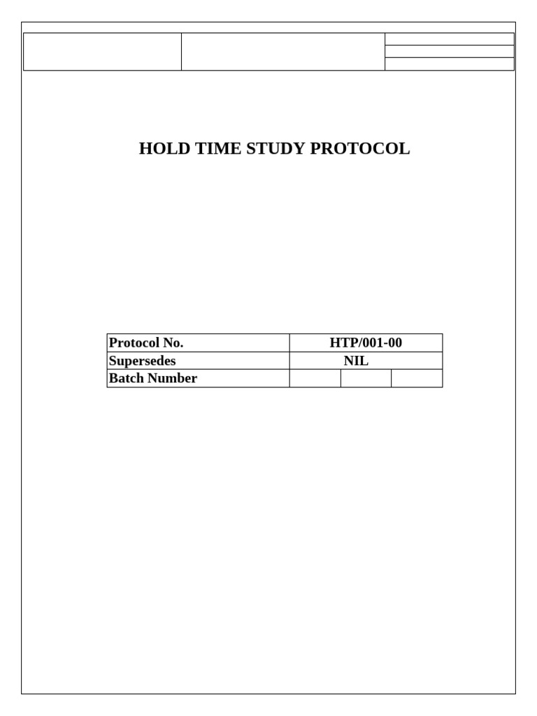 Hold Time Study Protocol | PDF | Tablet (Pharmacy) | Quality Assurance